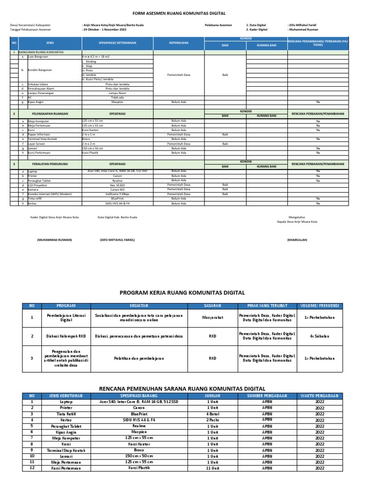 Form Asesmen RKD Desa 1 | PDF
