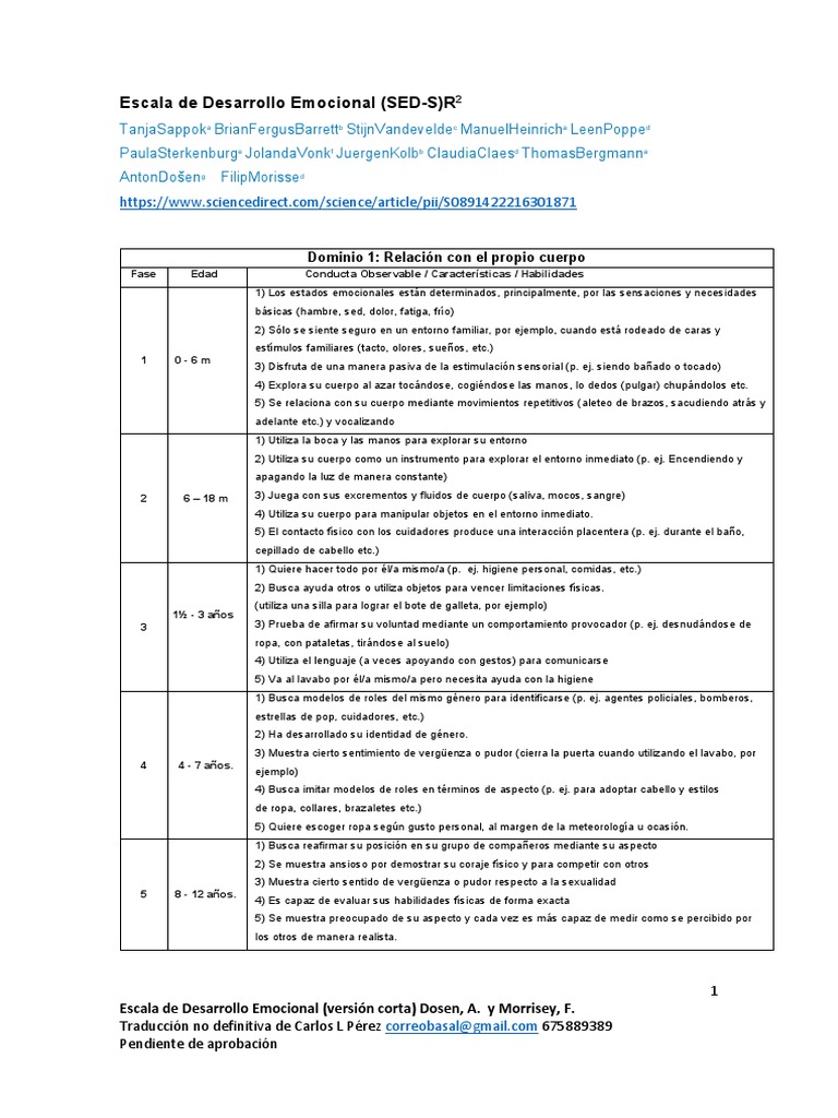 Escala de Desarrollo Emocional (SED-S) R | PDF | Las emociones ...