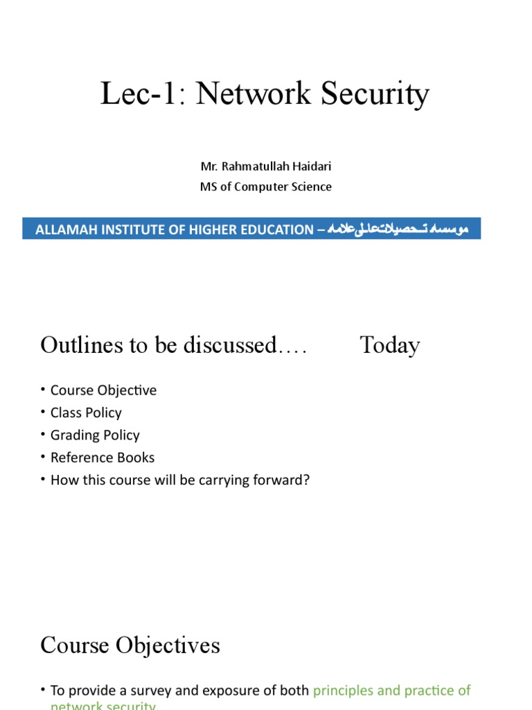 Lec-1 Network Security | PDF | Computer Network | Security