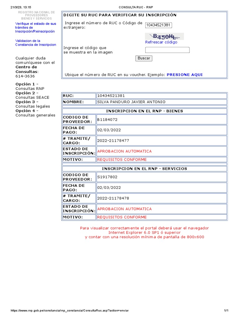 Consulta Ruc - RNP | PDF