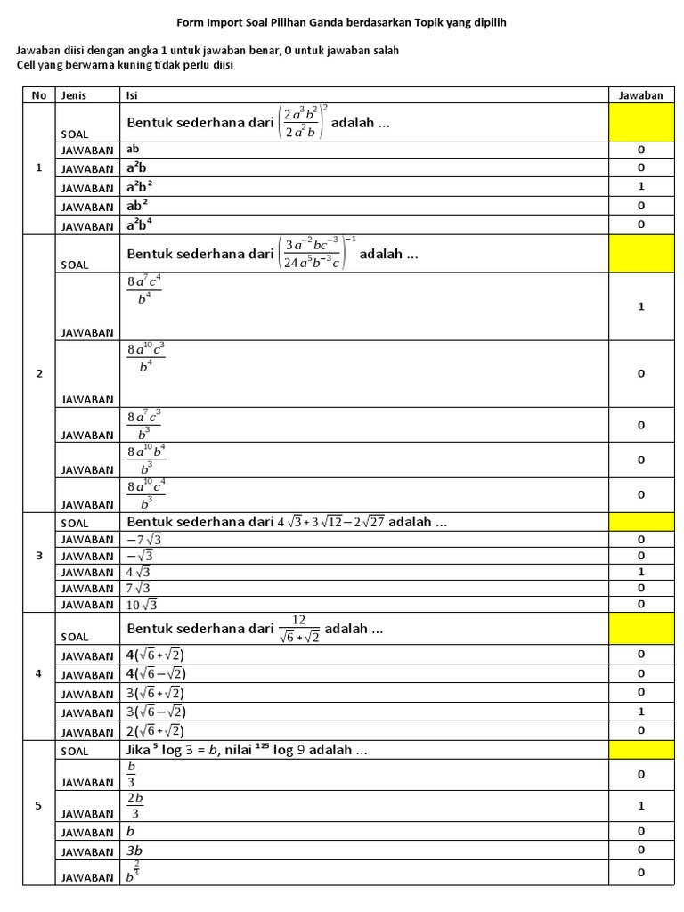 Form Import Soal Pilihan Ganda | PDF
