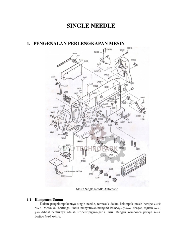 Komponen dan Pengoperasian Mesin Single Needle | PDF | Griya & Taman