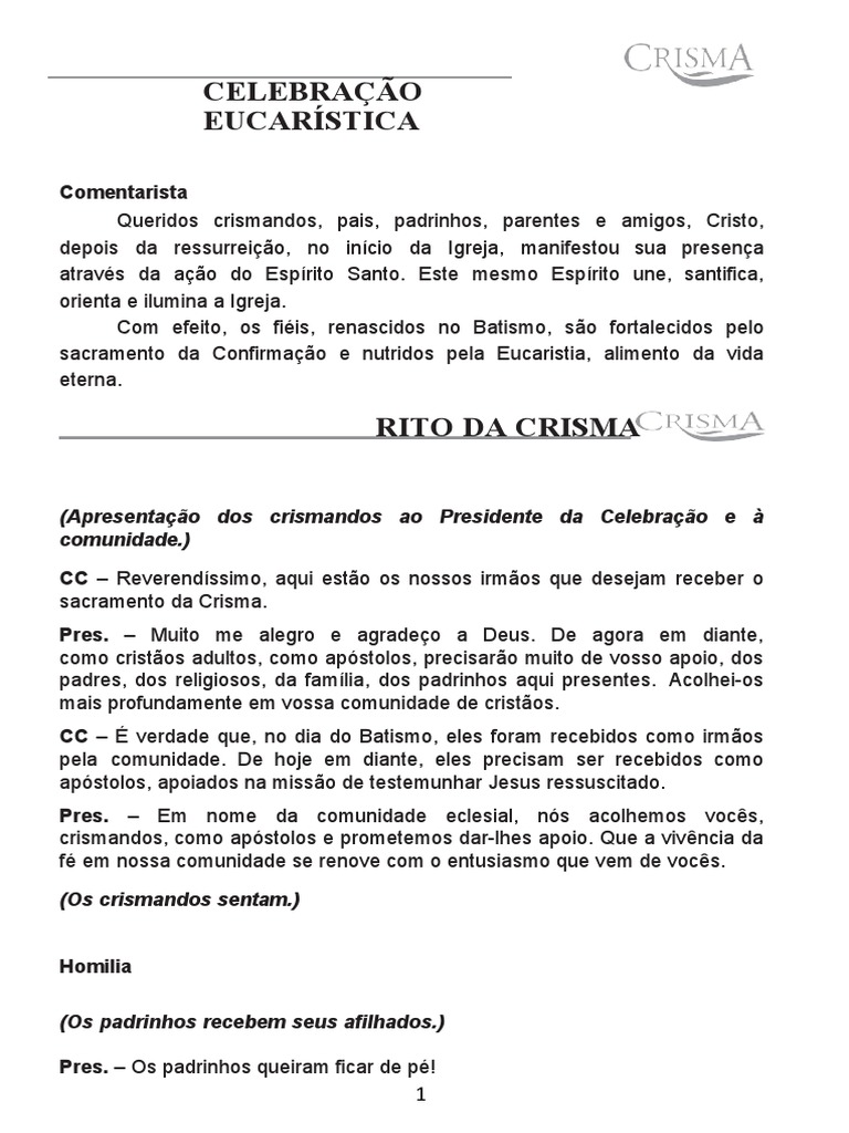 Livro Crisma - 2020 | PDF | Eucaristia | Jesus