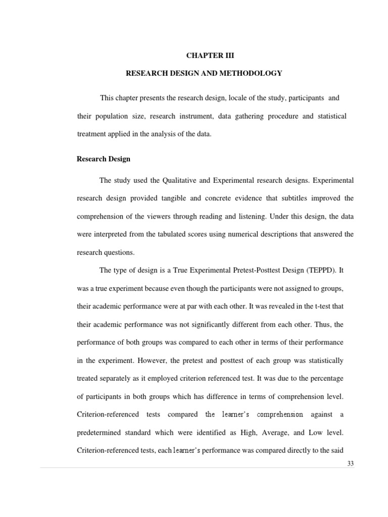 Chapter 3 Research Design Sample | PDF | Reading Comprehension | Experiment