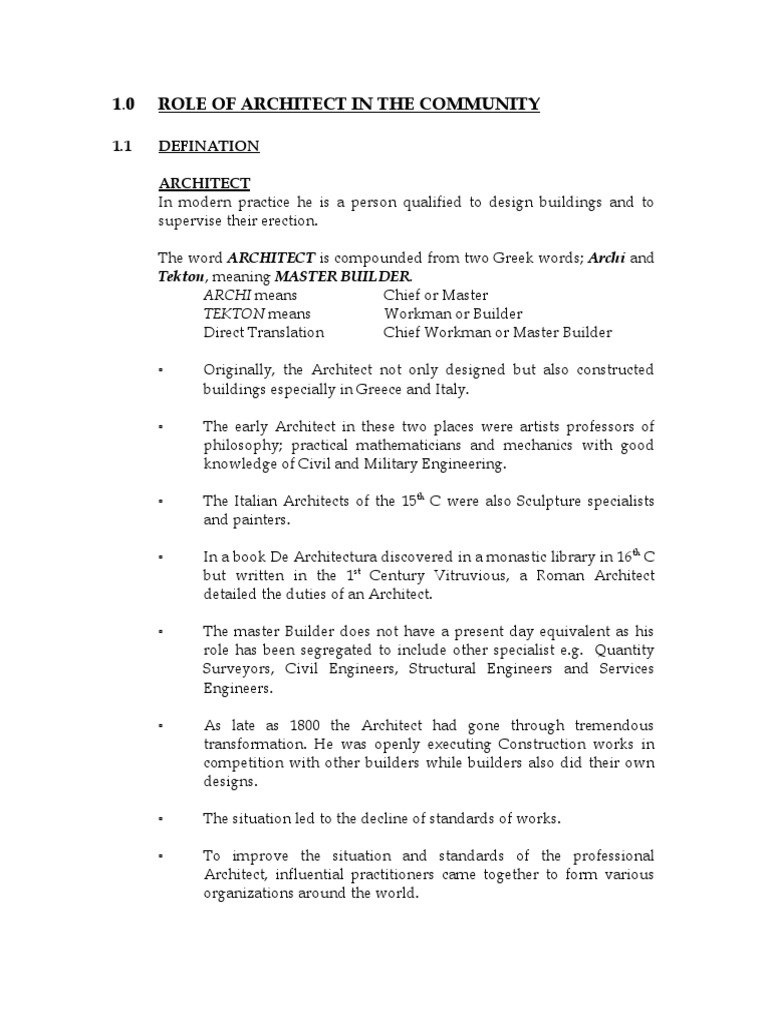 Role of Architect in The Community | PDF | Architect | Consultant