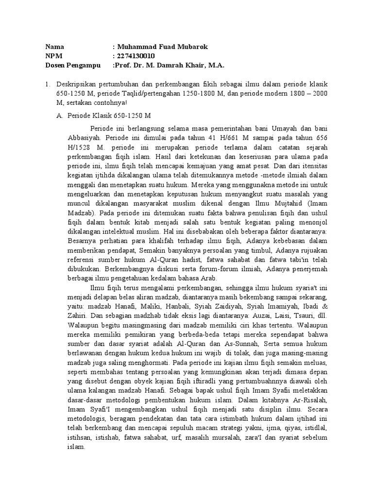 Nama: Muhammad Fuad Mubarok NPM: 2274130010 Dosen Pengampu:Prof. Dr. M. Damrah Khair, M.A | PDF ...