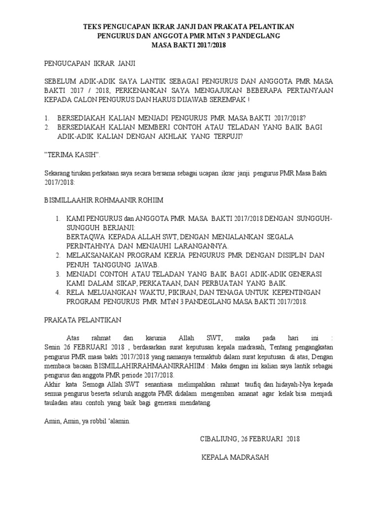 Contoh Teks Pelantikan Pengurus | PDF