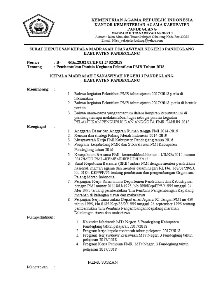 SK Panitia Pelantikan PMR | PDF