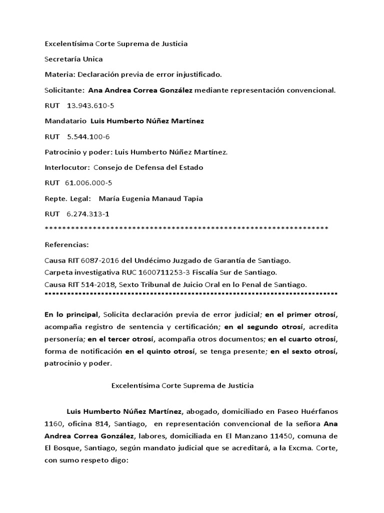 Formato Error Judcial | PDF | Mandato | Prisión