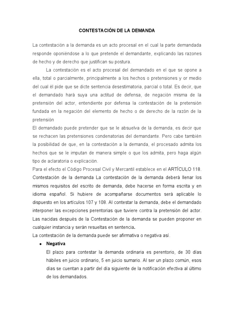 Guía sobre la Contestación de la Demanda | PDF | Demanda judicial | Ley ...