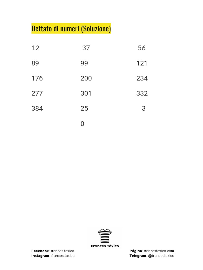 Dettato Di Numeri 1.1 (Soluzione) Italiano | PDF