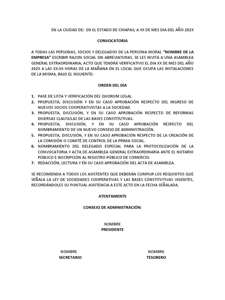 Modelo de Acta de Asamblea | PDF | Cooperativa
