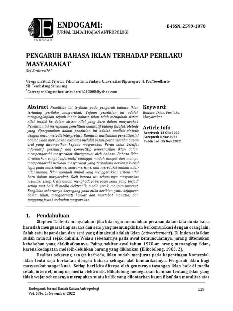 Endogami:: Pengaruh Bahasa Iklan Terhadap Perilaku Masyarakat | PDF