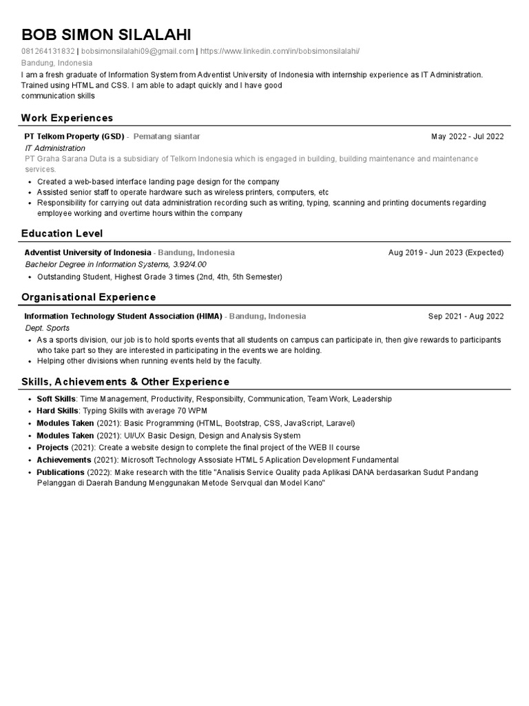 Bob Simon Silalahi-Resume | PDF | Web Design | Computing