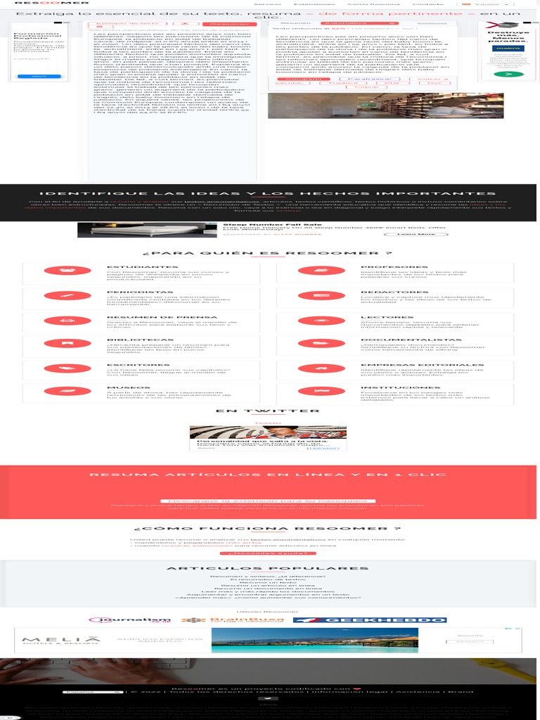 Resoomer Resumidor para Hacer Un Resumen Automático de Texto en Línea 2 | PDF