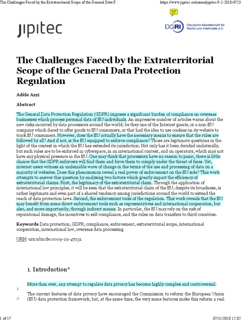 GDPR Extraterritorial Challenges | PDF | Jurisdiction | Information Privacy