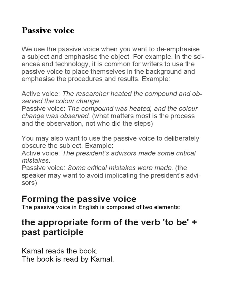 Passive Voice: Forming The Passive Voice The Appropriate Form of The ...