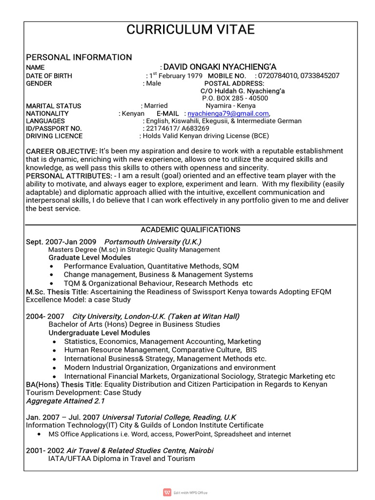 CV David Ongaki (2020) | PDF