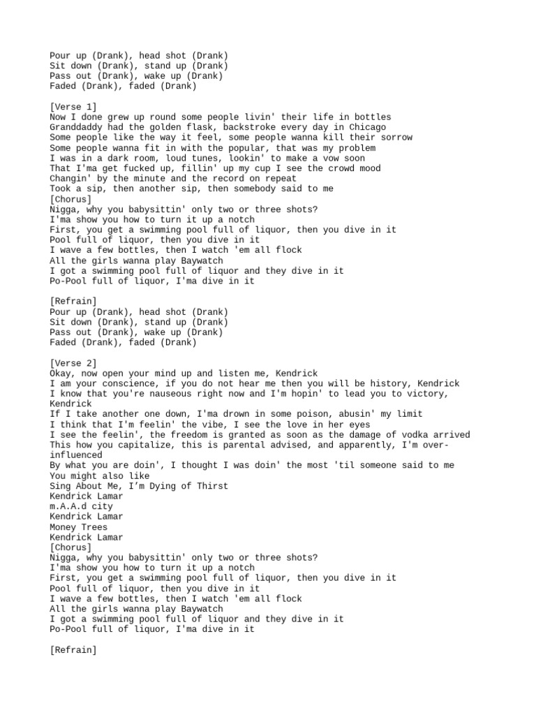 Kendrick Lamar: Swimming Pools Lyrics | PDF | Songs | African American ...