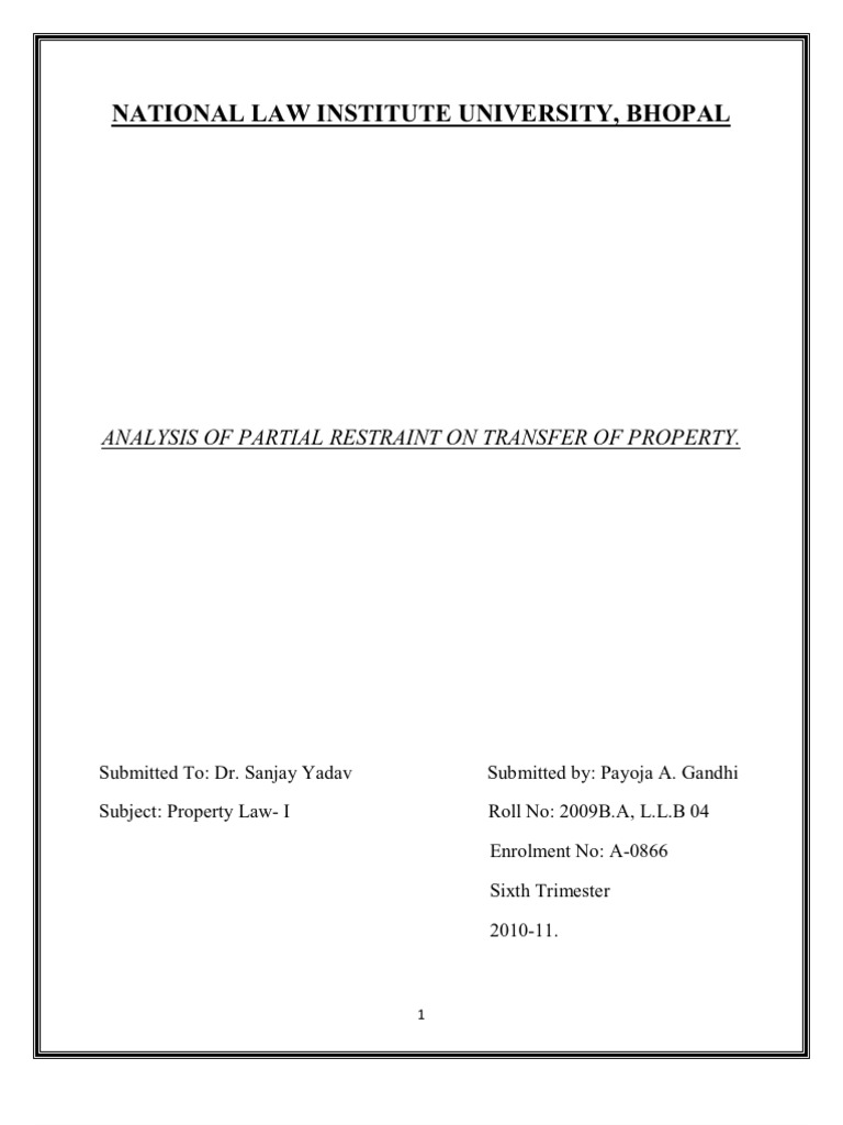 Analysis of Partial Restraint On Transfer of Property | PDF | Property ...