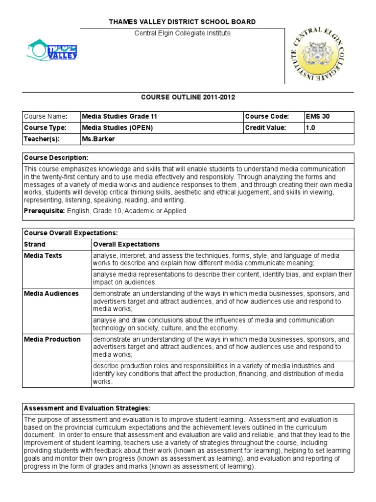 EMS3O Outline | PDF | Educational Assessment | Mass Media