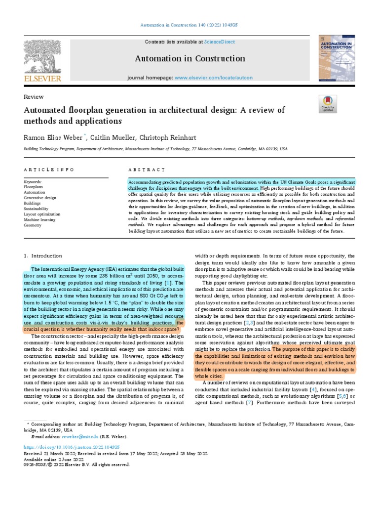 Automated Floorplan Generation in Architectural Design - 2022 ...