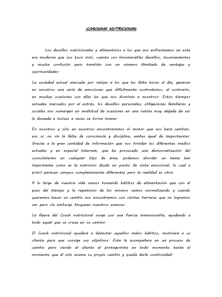 Ejercicio Coaching Nutricional Jose Miguel Camacho Ibañez | PDF | Estilo de vida