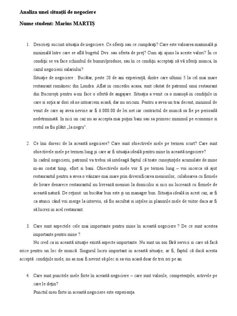 Analiza Unei Situatii de Negociere | PDF