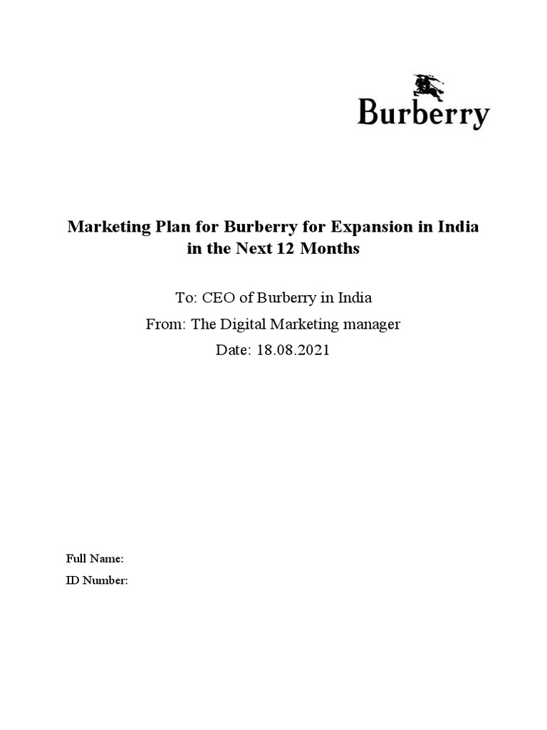 Marketing Plan For Burberry For Expansion in India in The Next 12 ...