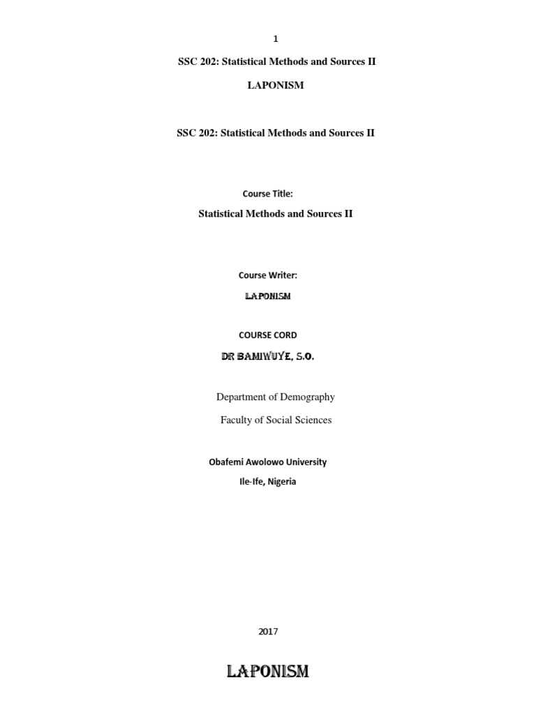 SSC 202 Statistical Methods and Sources II-1 | Download Free PDF ...