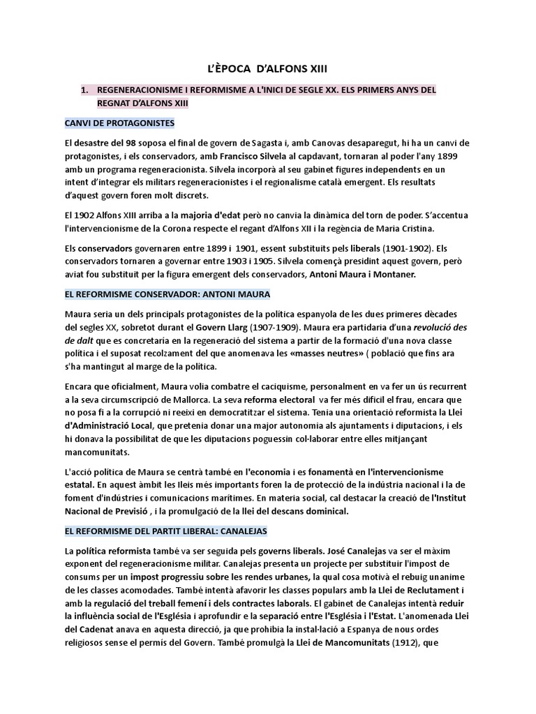 El Regnat D'alfons Xiii, Primo de Rivera I 2a República | PDF