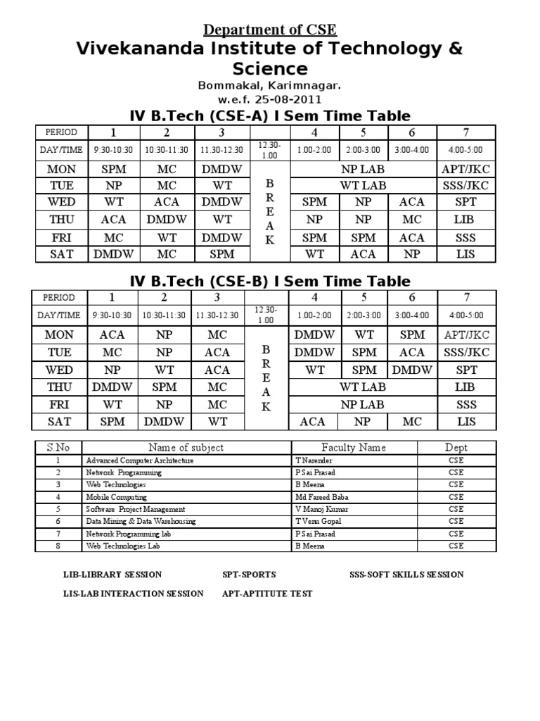 CSE B.Tech I Sem Time Table 2023 | PDF | Message Passing Interface | Electrical Engineering