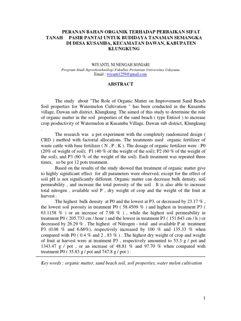 Peran Bahan Organik pada Tanah Pasir | PDF | Soil | Physical Sciences