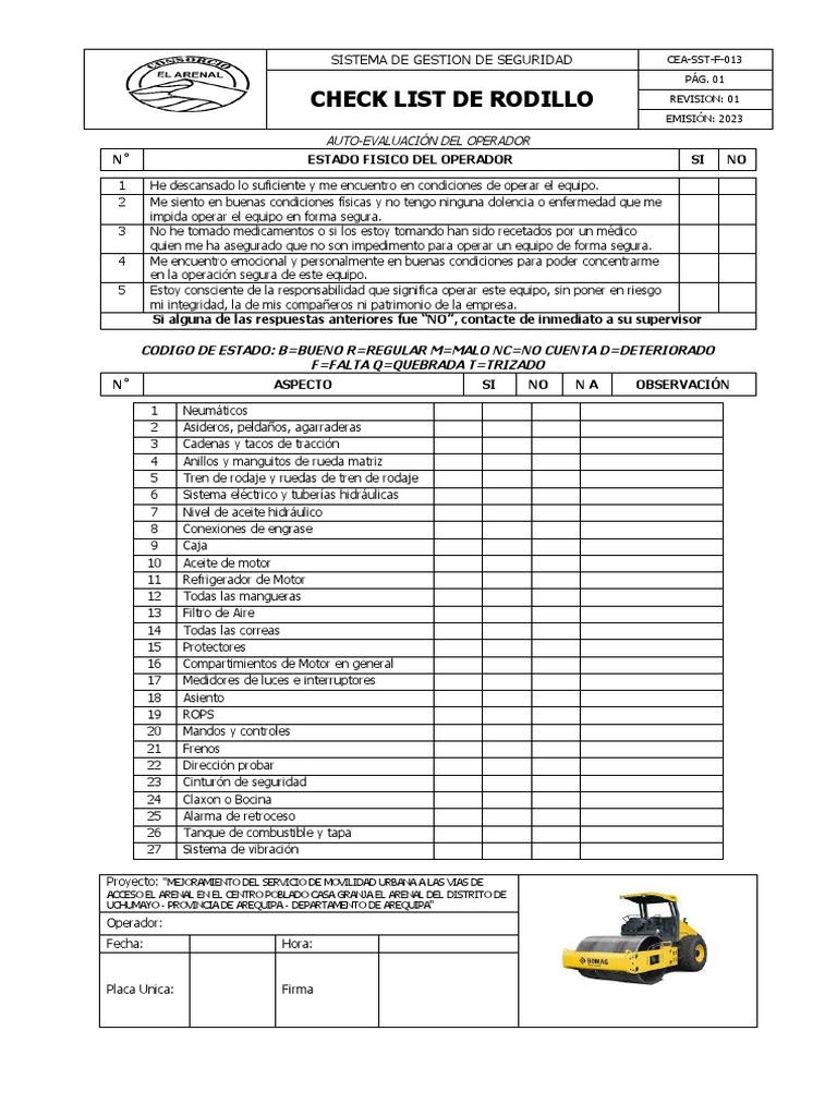 Check List de Rodillo | PDF | Bienes manufacturados | Vehículos