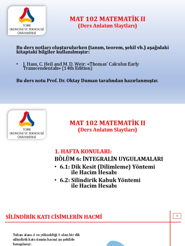 Mat 102 Matematik Ii: (Ders Anlatım Slaytları) | PDF