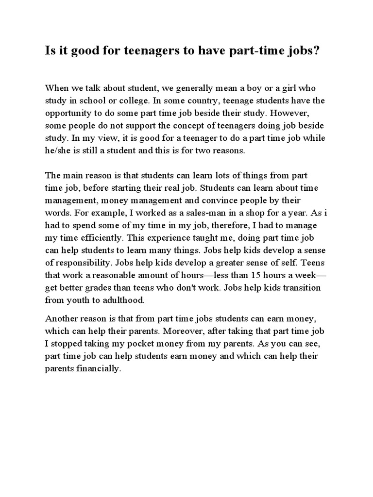 The Benefits of Teenagers Having Part-Time Jobs: Learning Valuable Life ...