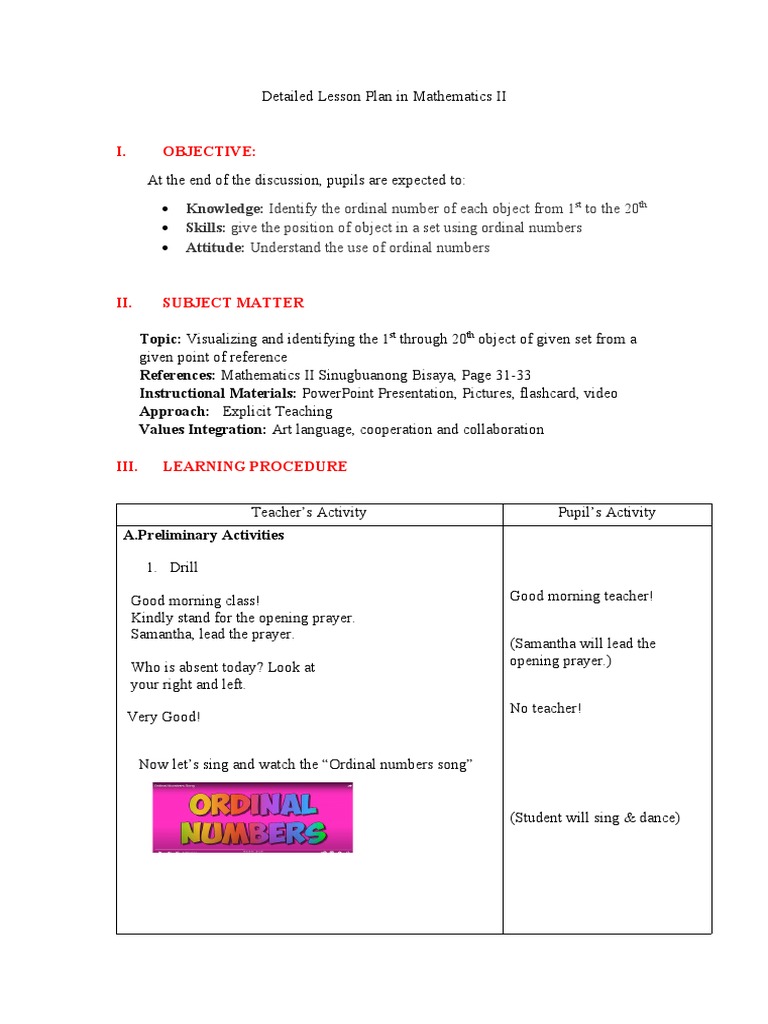 Detailed Lesson Plan in Mathematics II | PDF | Teachers | Lesson Plan