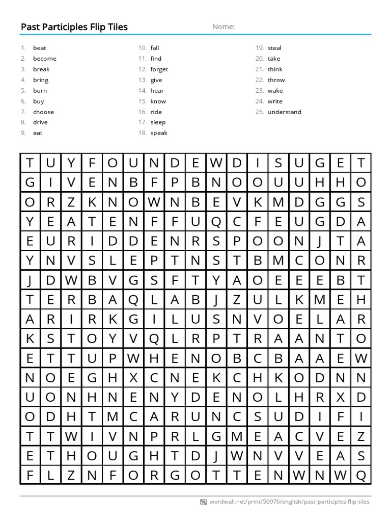 Ex 27 - Past Participles Wordsearch | PDF