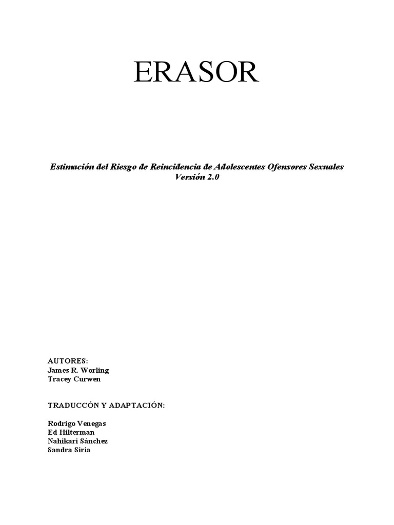 Erasor: Estimación Del Riesgo de Reincidencia de Adolescentes Ofensores ...