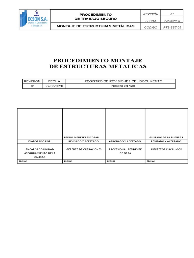 Procedimiento de Trabajo Seguro Montaje de Estructuras Metálicas | PDF | Soldadura | Construcción