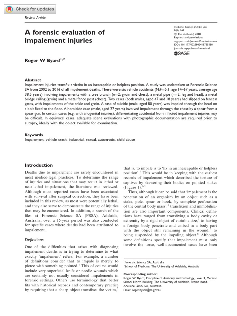 A Forensic Evaluation of Impalement Injuries - Medicine, Science and ...