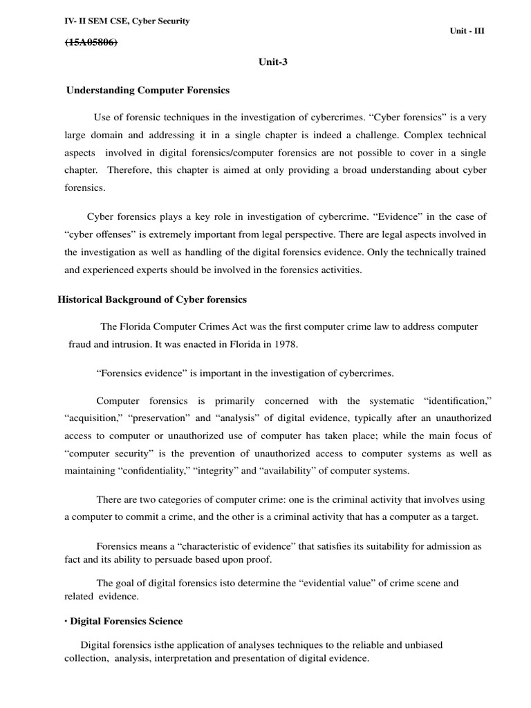 (15A05806) Unit-3 Understanding Computer Forensics: IV-II SEM CSE, Cyber Security Unit - III ...