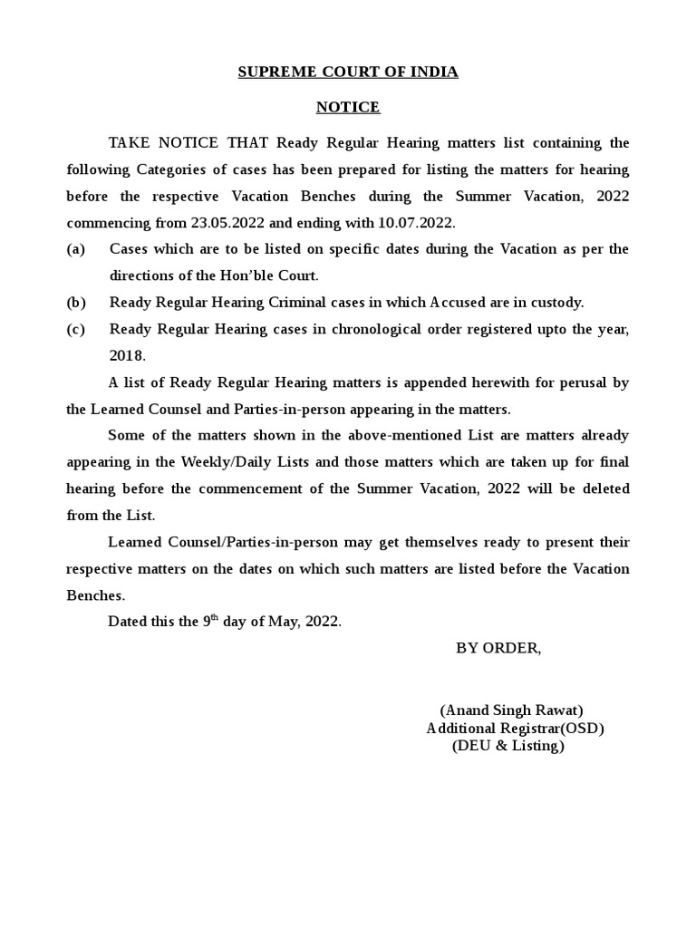 Supreme Court of India Notice | PDF