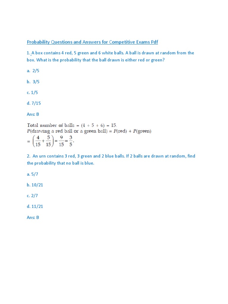 Probability Problems and Solutions: Calculating the Chances of Various Outcomes in Experiments ...
