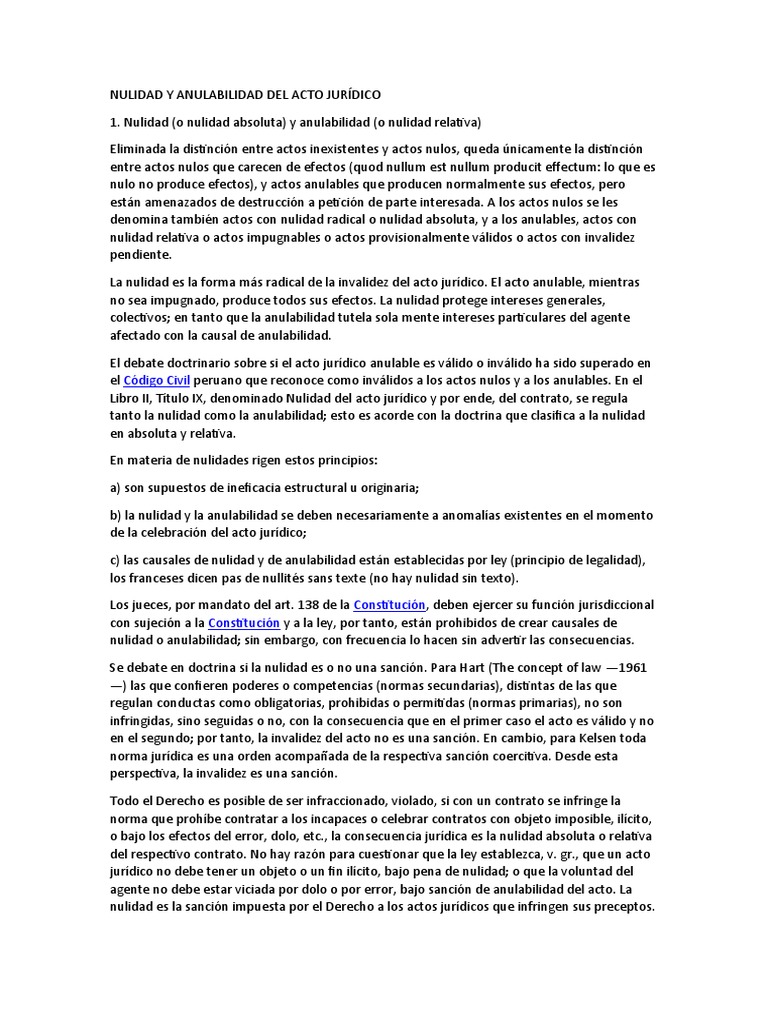 Nulidad y Anulabilidad Del Acto Jurídico | PDF | Nulo (ley) | Intención (Derecho Penal)