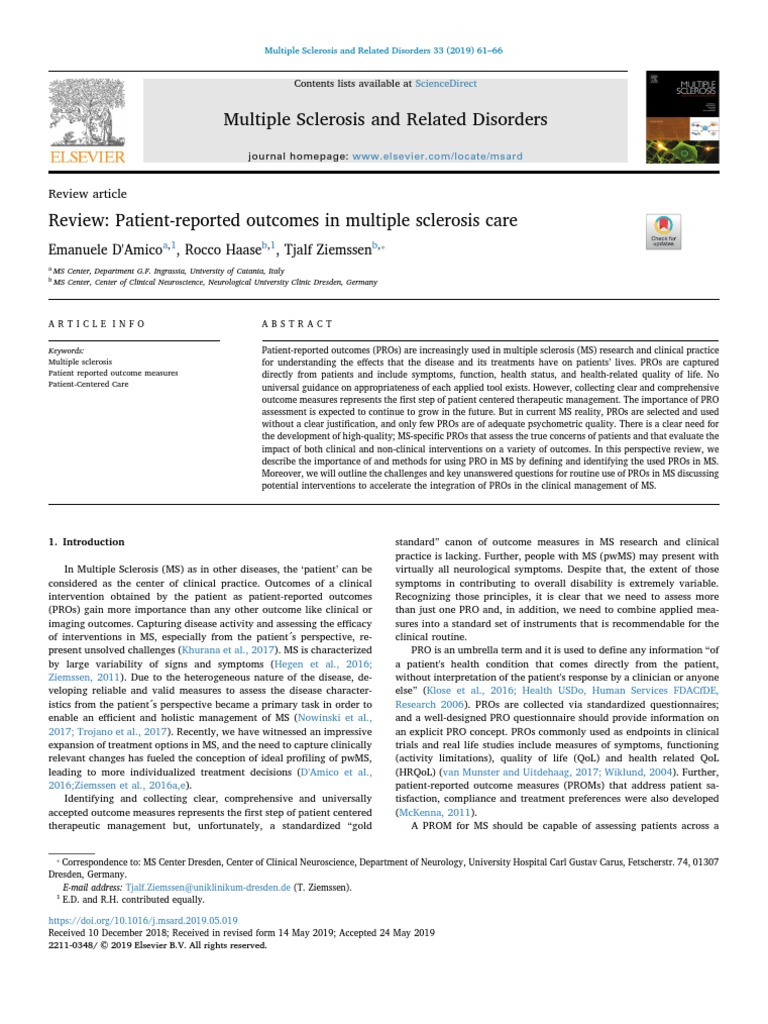 2019 Damico PROs and PROMs in MS | PDF | Medicine | Health Care