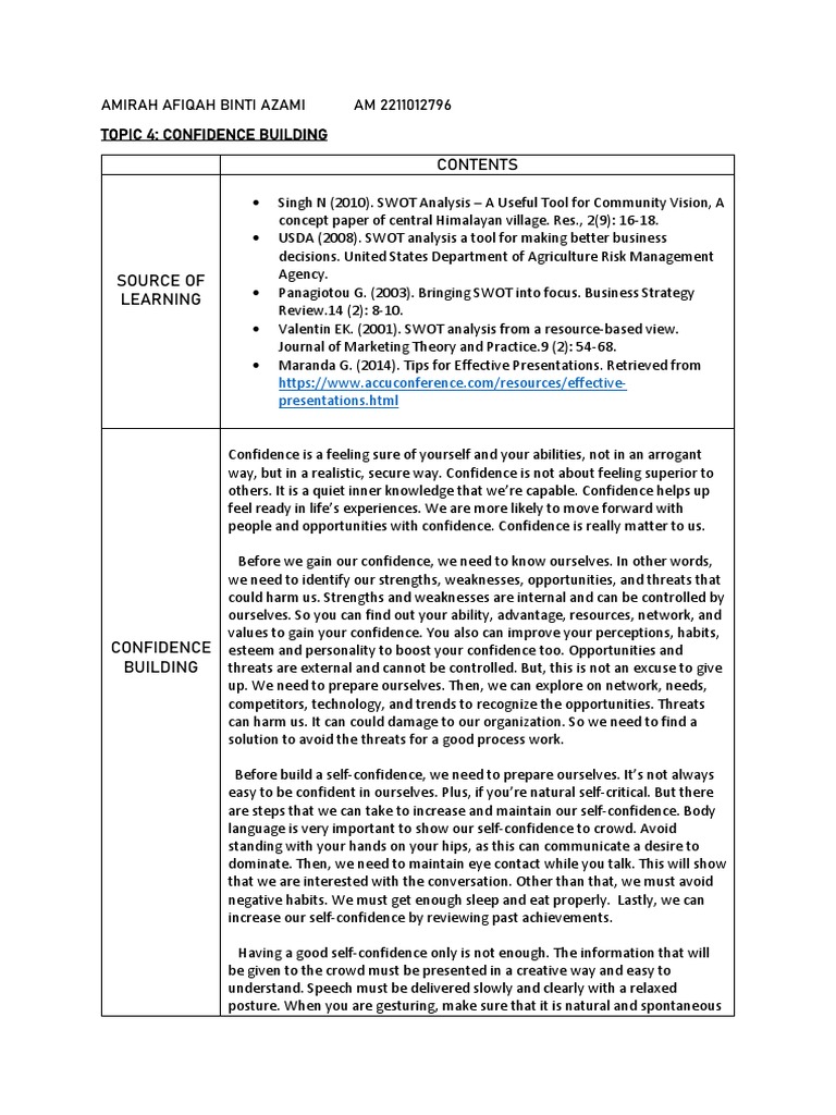 Building Confidence | PDF | Swot Analysis | Business