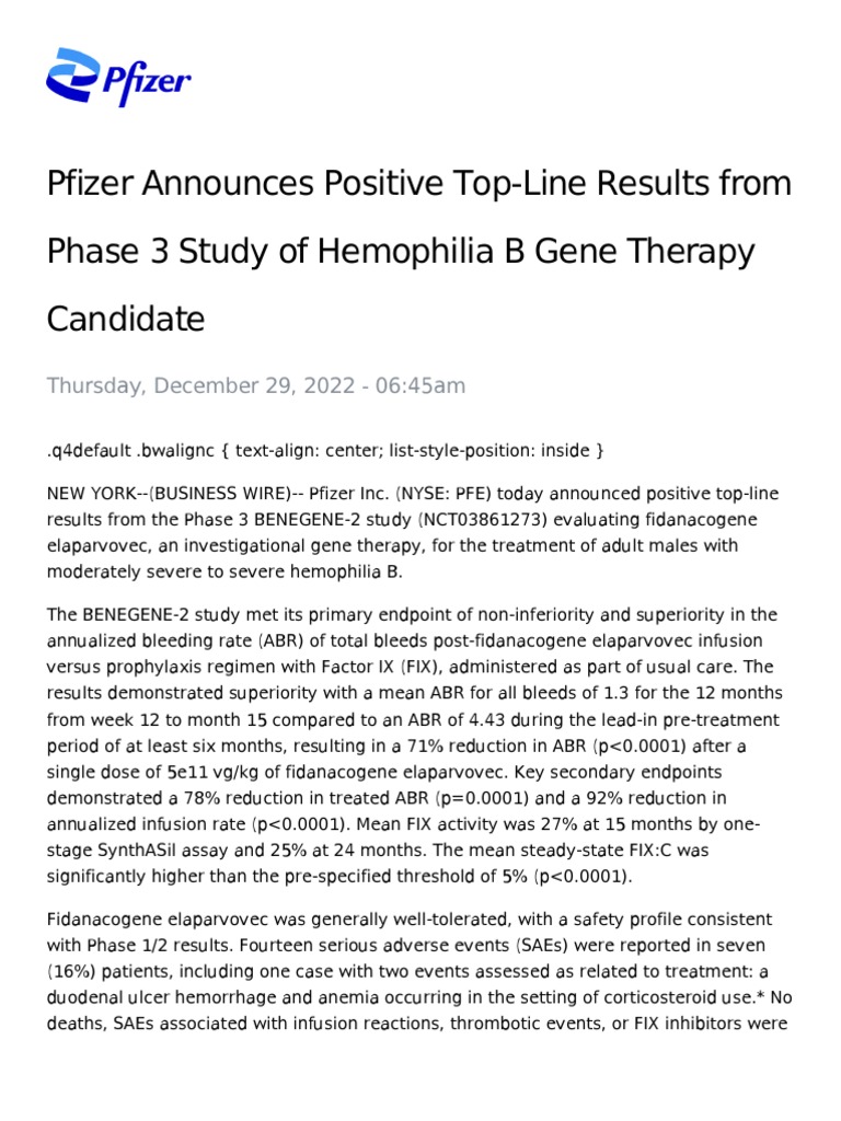Pfizer Announces Positive TopLine Results From Phase 3 Study of ... Pfizer Announces Positive TopLine Results From Phase 3 Study of ...
