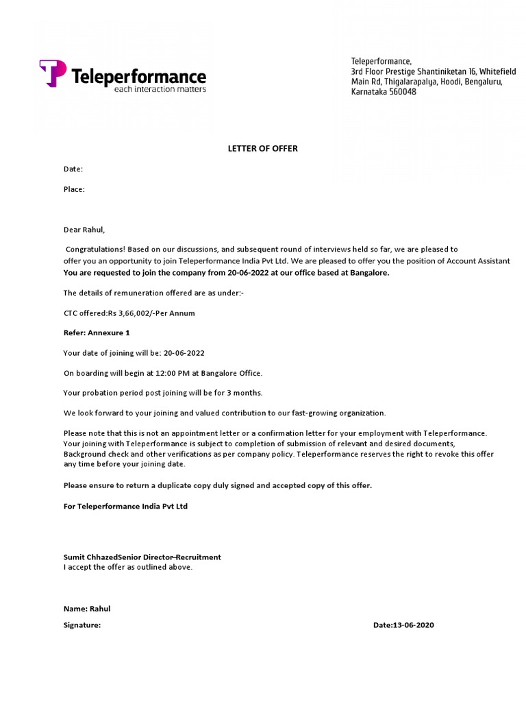 Letter of Offer: Please Ensure To Return A Duplicate Copy Duly Signed ...