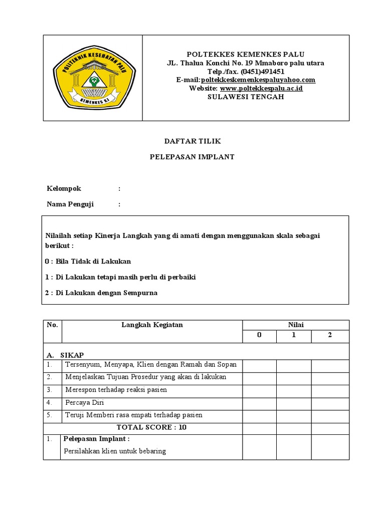Daftar Tilik Aff Implant | PDF